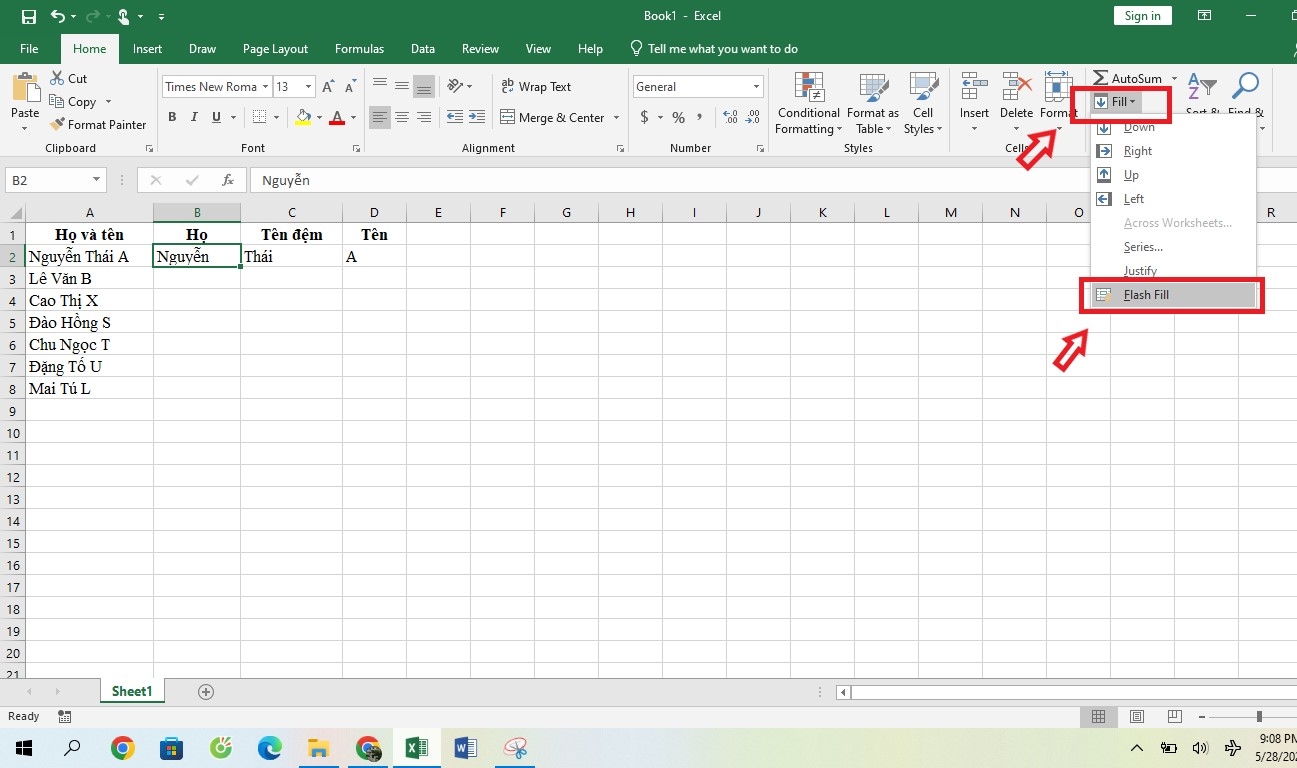 Hướng dẫn cách dùng Flash Fill trong Excel để xử lý dữ liệu